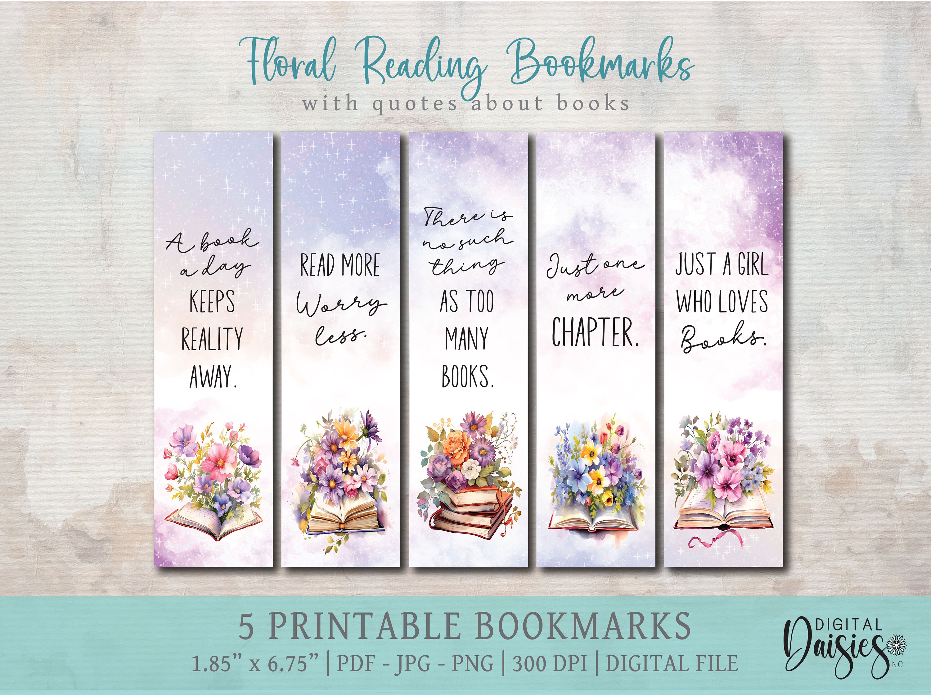 Book Lovers Bookmark Set, INSTANT Digital Download PNG Printable ...
