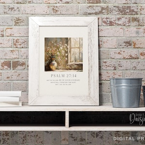 Psalm 27:14 Bible Verse Wall Art, Rustic Window Oil Painting, Download ...