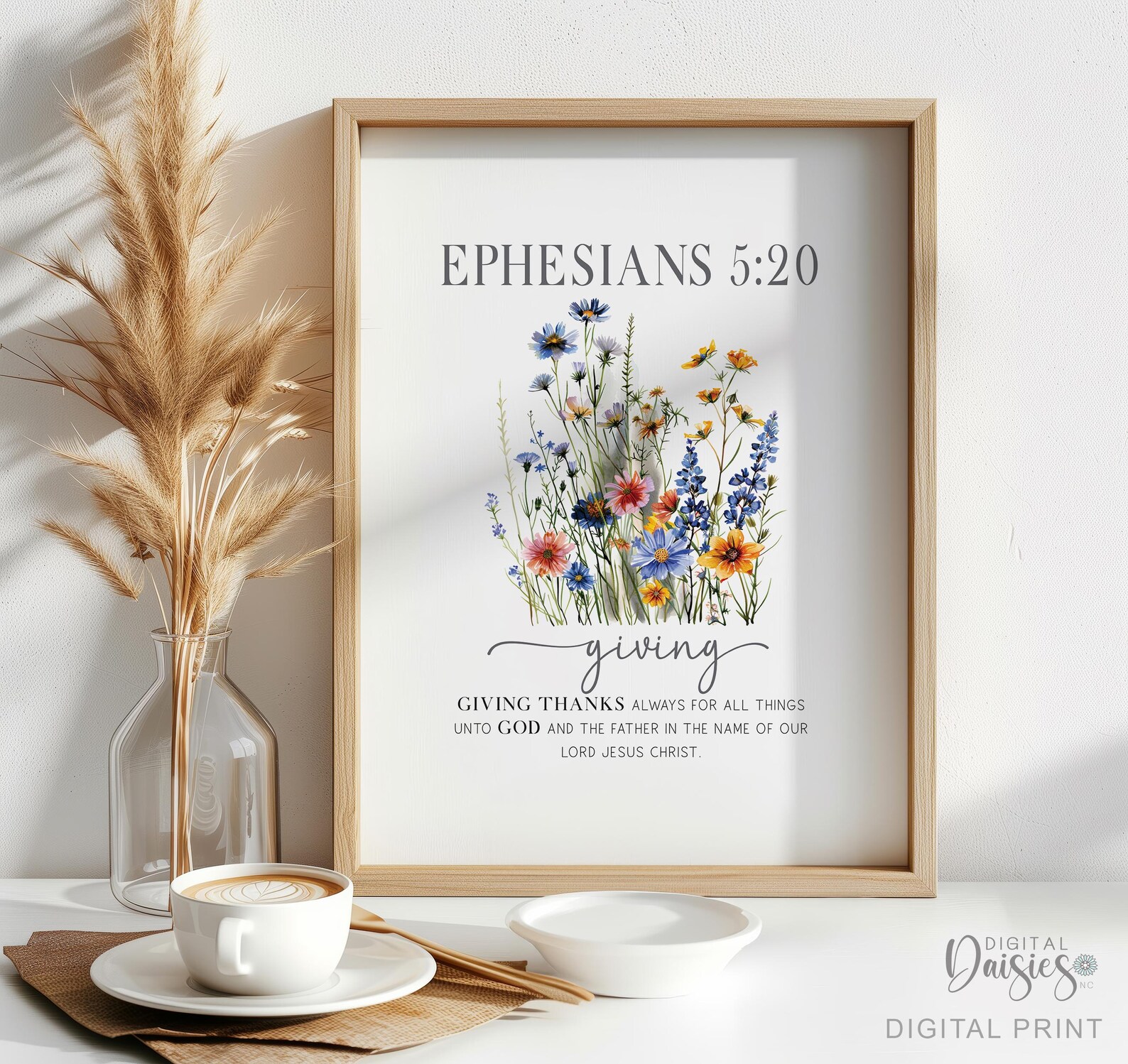 Ephesians 5:20 Wildflower Bible Verse Wall Art, GIVING Scripture Print ...