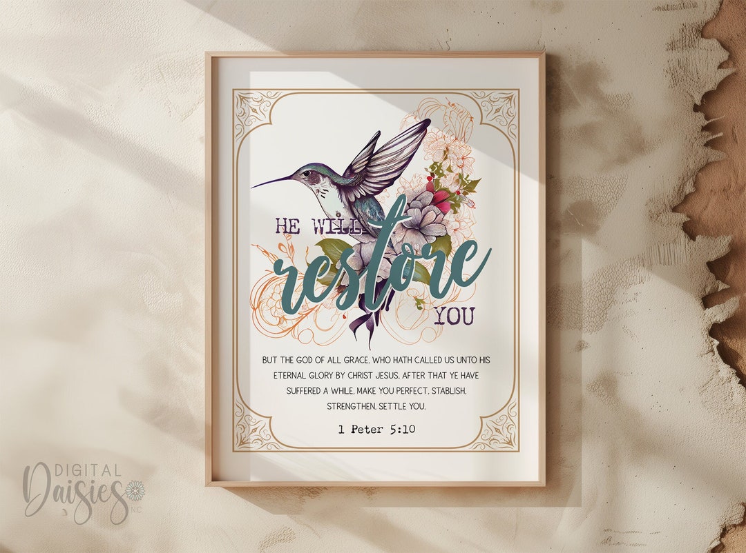 1 Peter 5:10 Bible Verse Wall Art, Vintage Hummingbird Scripture Print ...