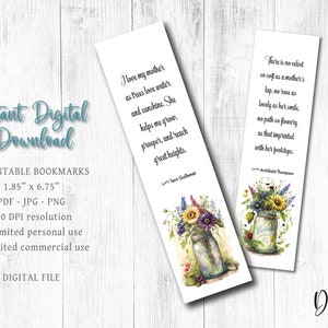 Mother Quotes Bookmarks Set, Printable Bookmark Set, Printable Bookmark ...