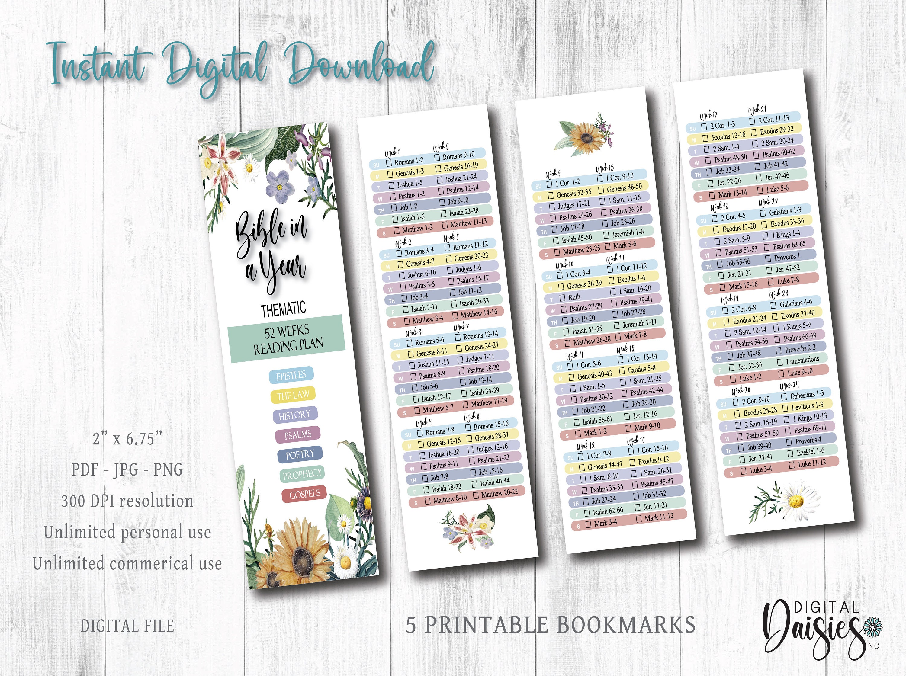 Bible in A Year Digital Bookmarks, Bookmarks INSTANT Digital Download ...