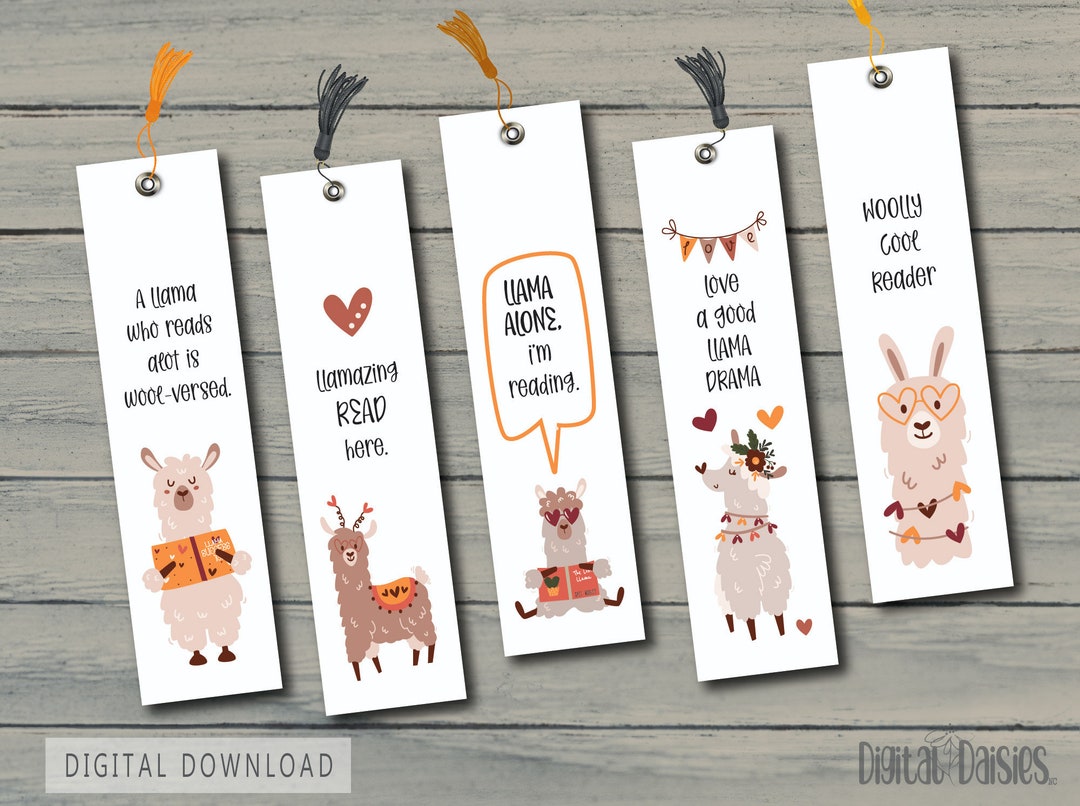 Llama Bookmark Set, Llama Bookmark, Bookmark Printable, Book Club ...