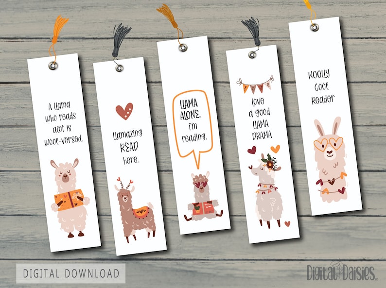 Llama Bookmark Set, Llama Bookmark, Bookmark Printable, Book Club ...