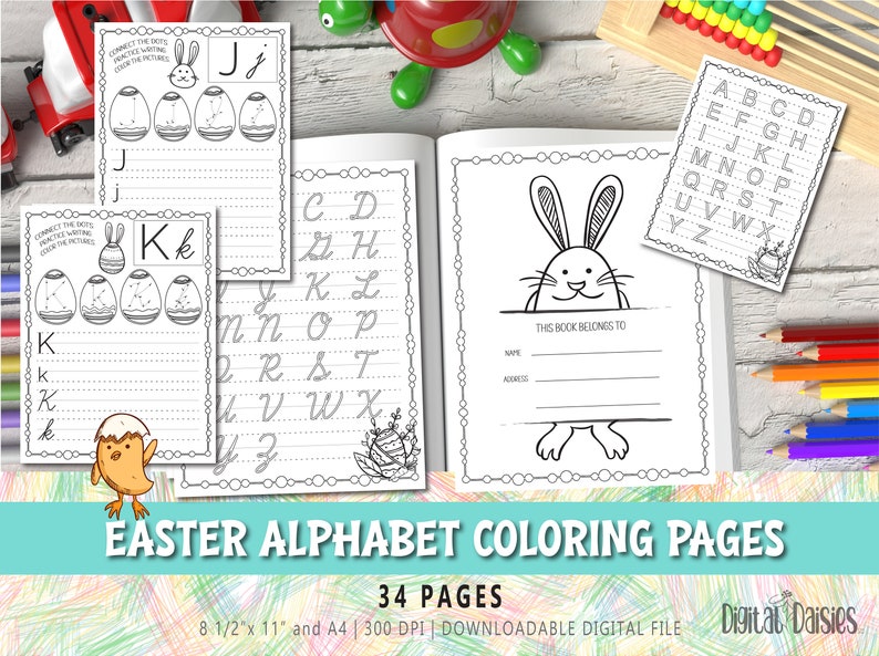 Easter Alphabet Coloring Pages for Kids, Preschoolers Toddlers ...