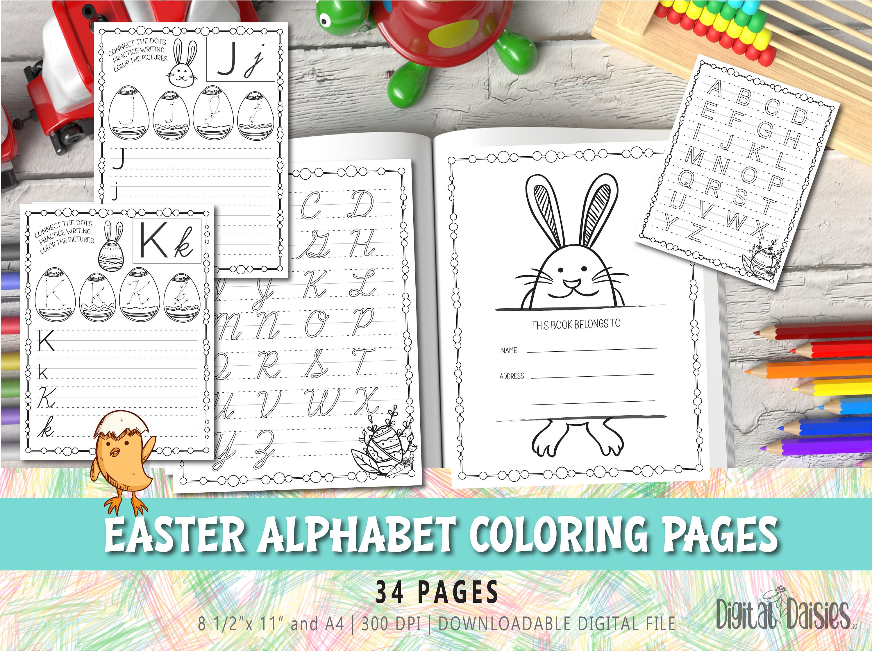 Easter Alphabet Coloring Pages for Kids, Preschoolers Toddlers ...