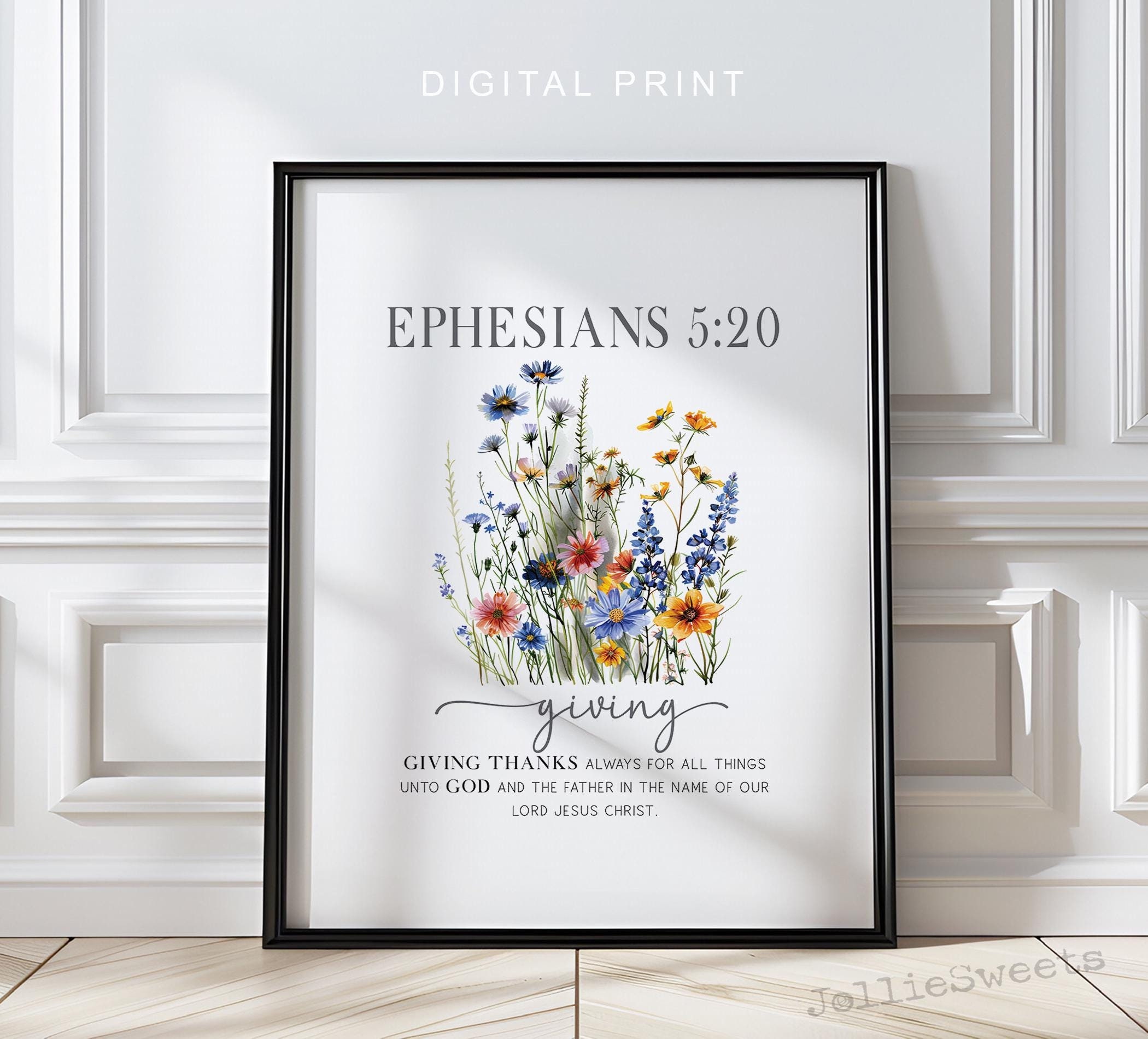 Ephesians 5:20 Wildflower Bible Verse Wall Art, GIVING Scripture Print ...