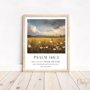 Psalms 146:2 Bible Verse Wall Art, Vintage Field of Flowers Oil ...