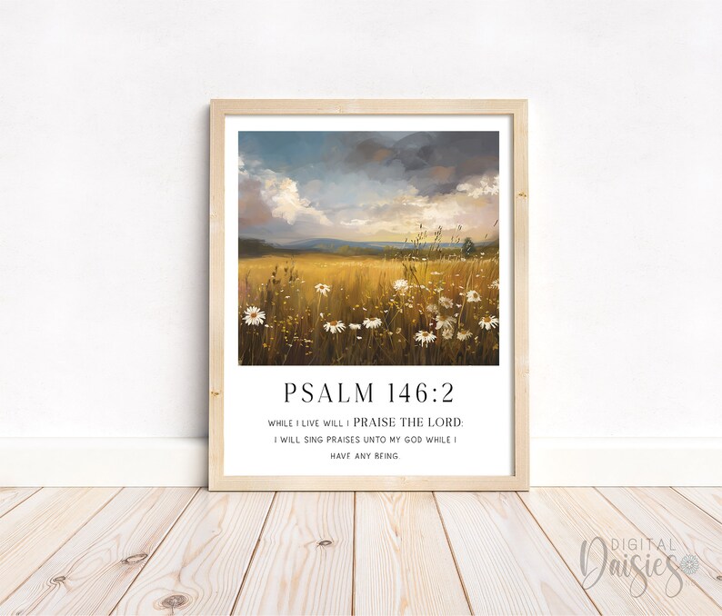 Psalms 146:2 Bible Verse Wall Art, Vintage Field of Flowers Oil ...