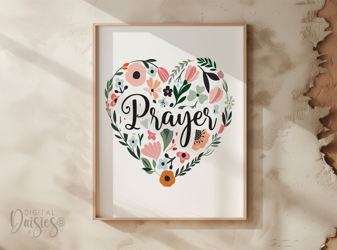 Prayer Word Floral Heart Printable Wall Art, Faith Sublimation Svg ...