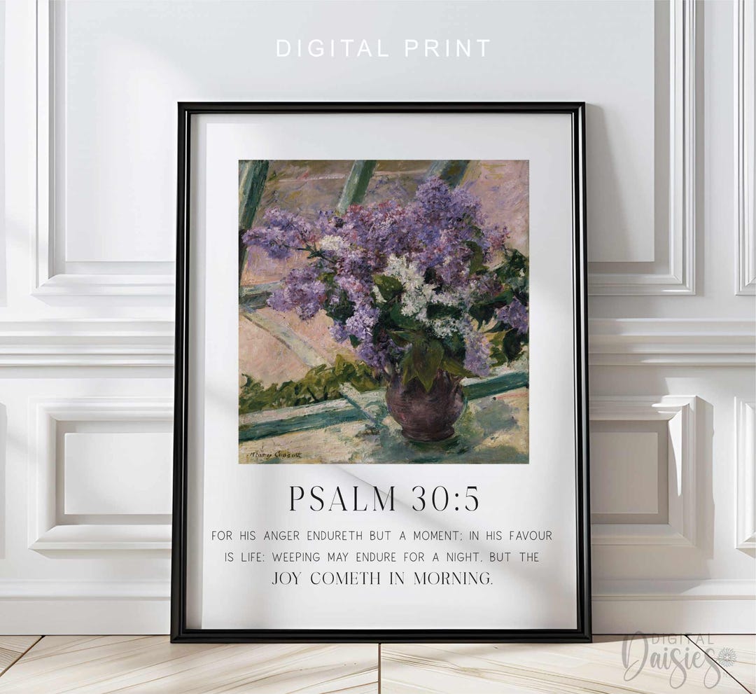 Psalms 30:5 Joy Bible Verse Wall Art, Oil Painting Lilacs by Window ...