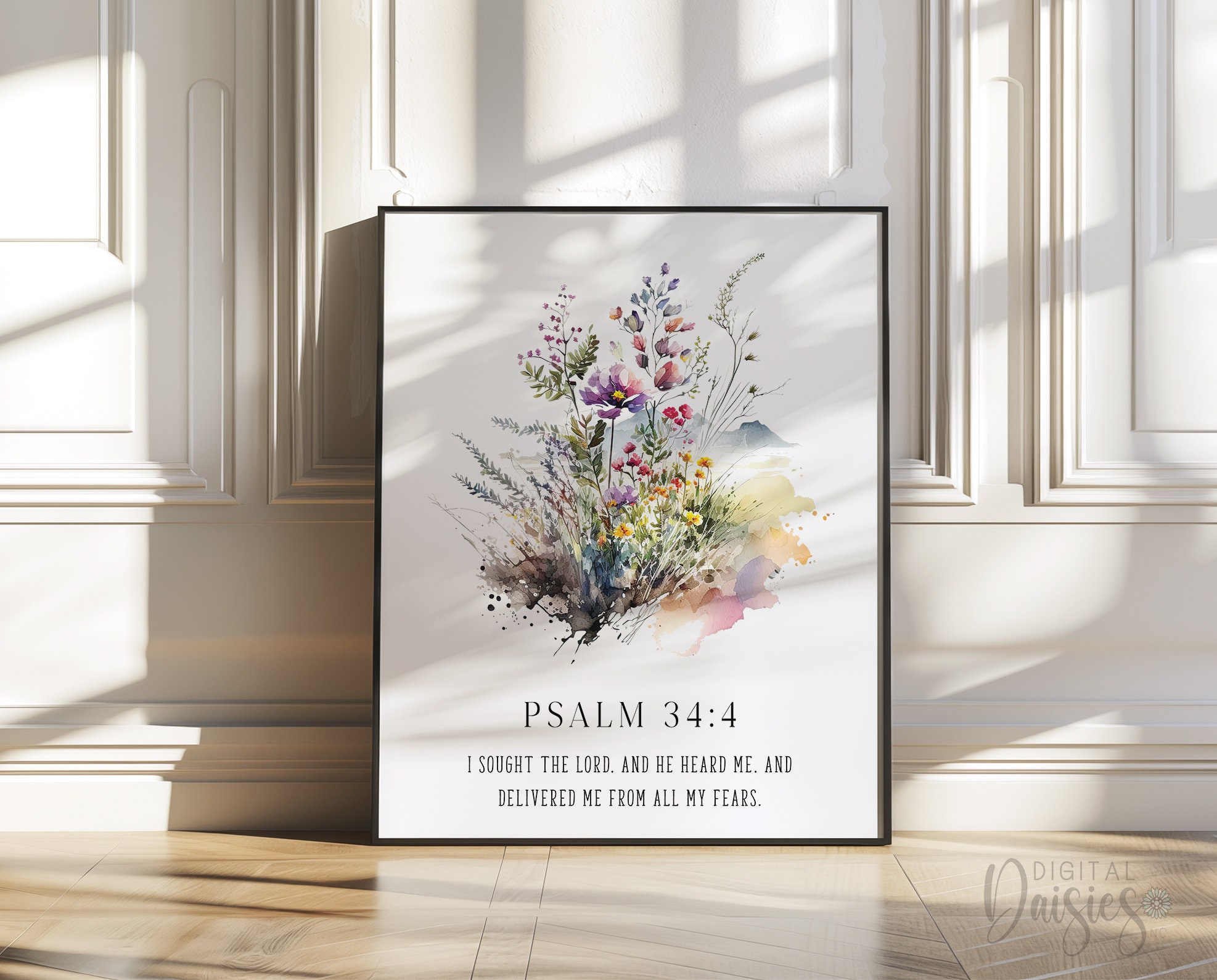 Psalms 34:4 Wildflower Bible Verse Wall Art, Scripture Art Print ...