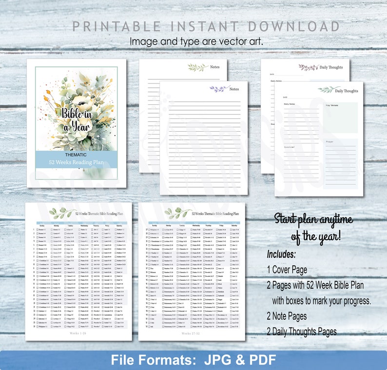Thematic Bible Reading Plan, Yearly Bible Reading, Instant Download ...