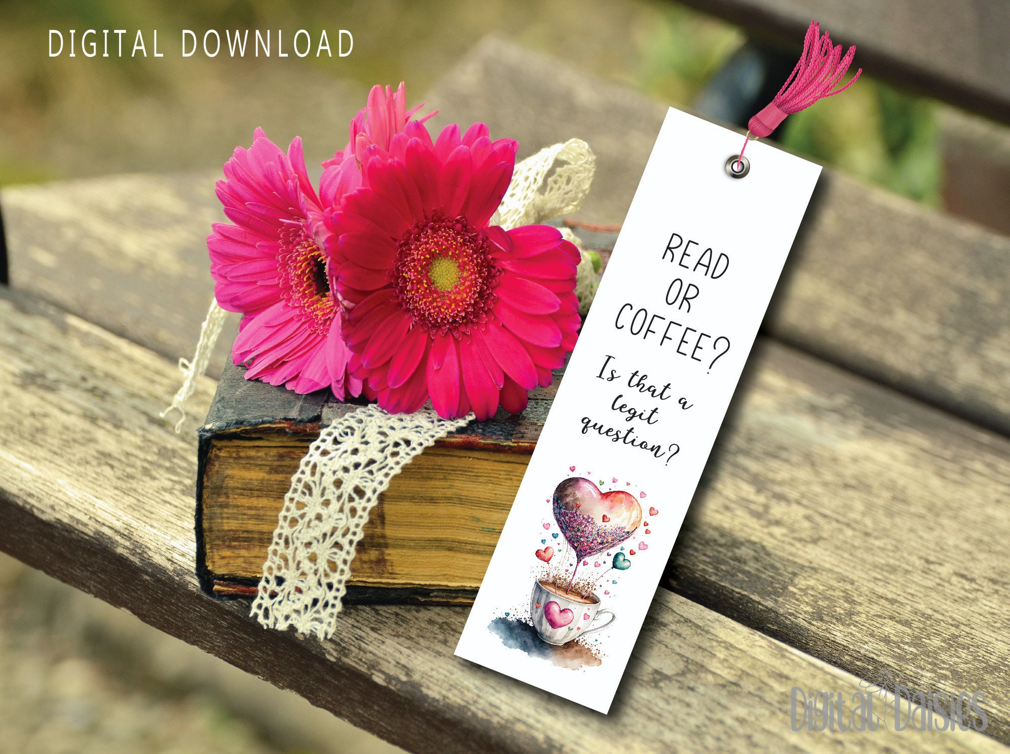 Heart Coffee Cup Bookmark Set, Coffee and Reading Bookmark, Bookmark ...