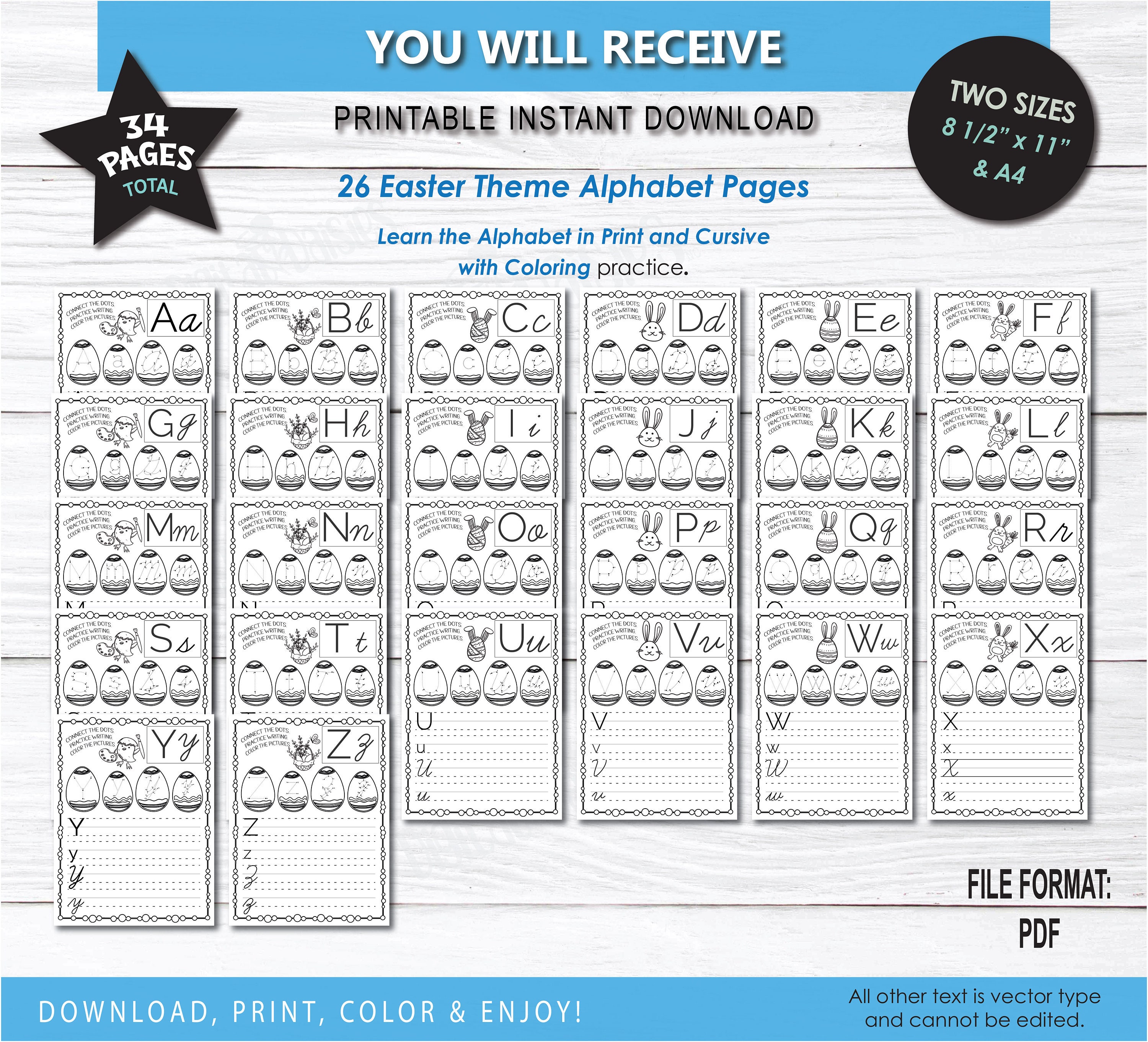 Easter Alphabet Coloring Pages for Kids, Preschoolers Toddlers ...