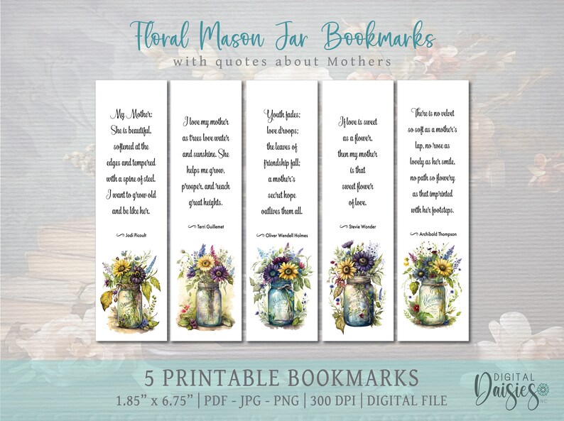 Mother Quotes Bookmarks Set, Printable Bookmark Set, Printable Bookmark ...