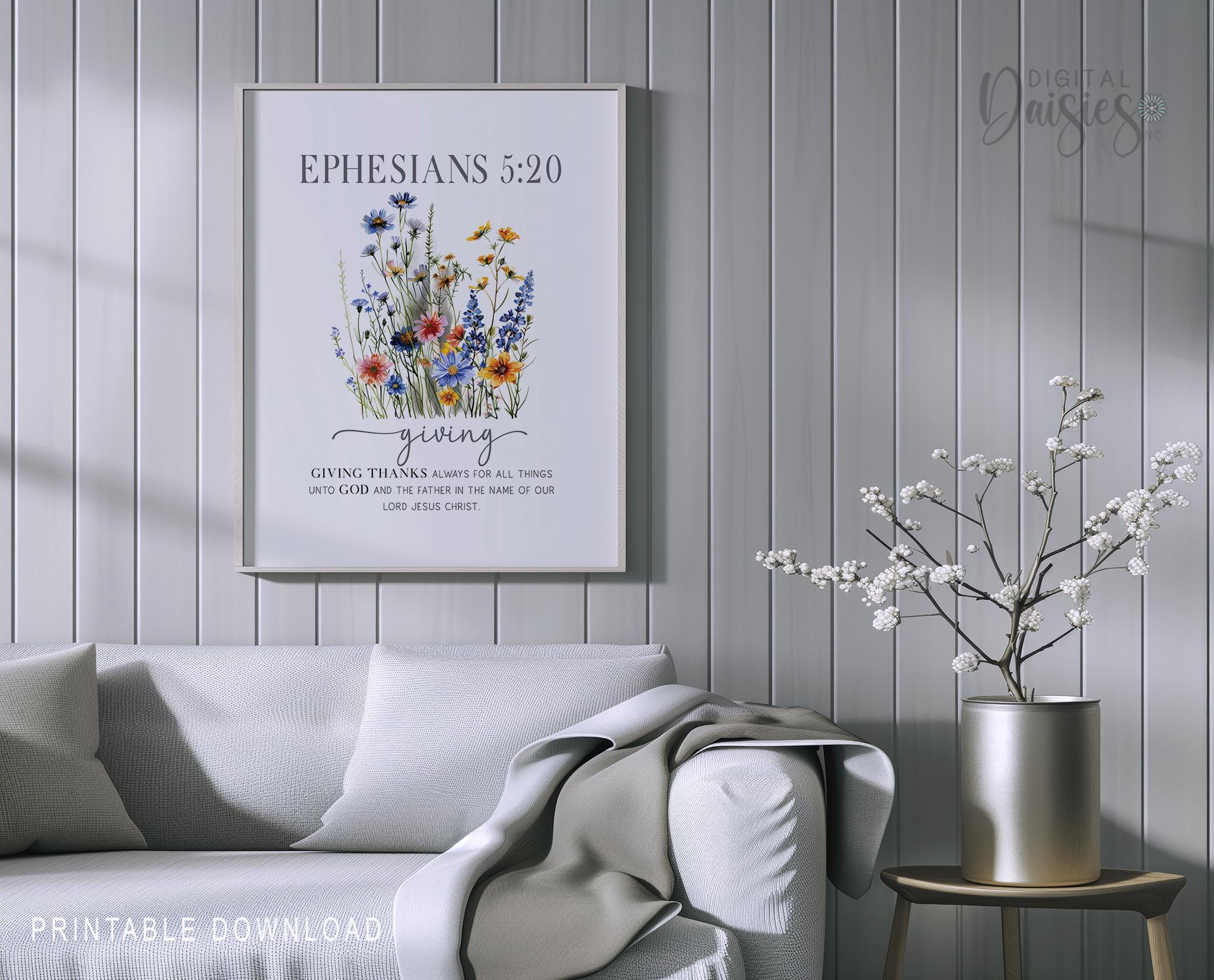 Ephesians 5:20 Wildflower Bible Verse Wall Art, GIVING Scripture Print ...