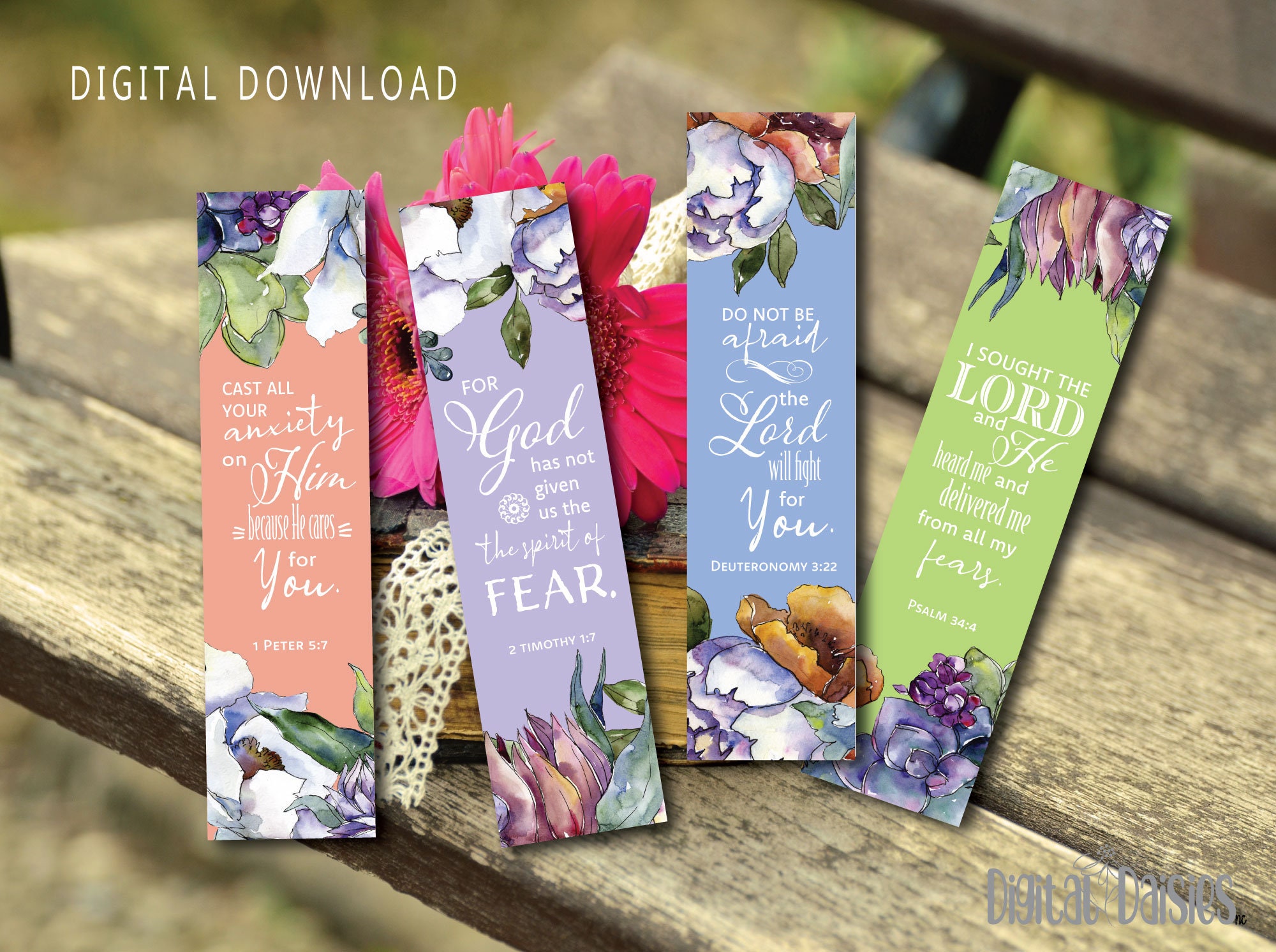 Bible Verse Floral Digital Bookmarks, Religious Inspirational Bookmark ...