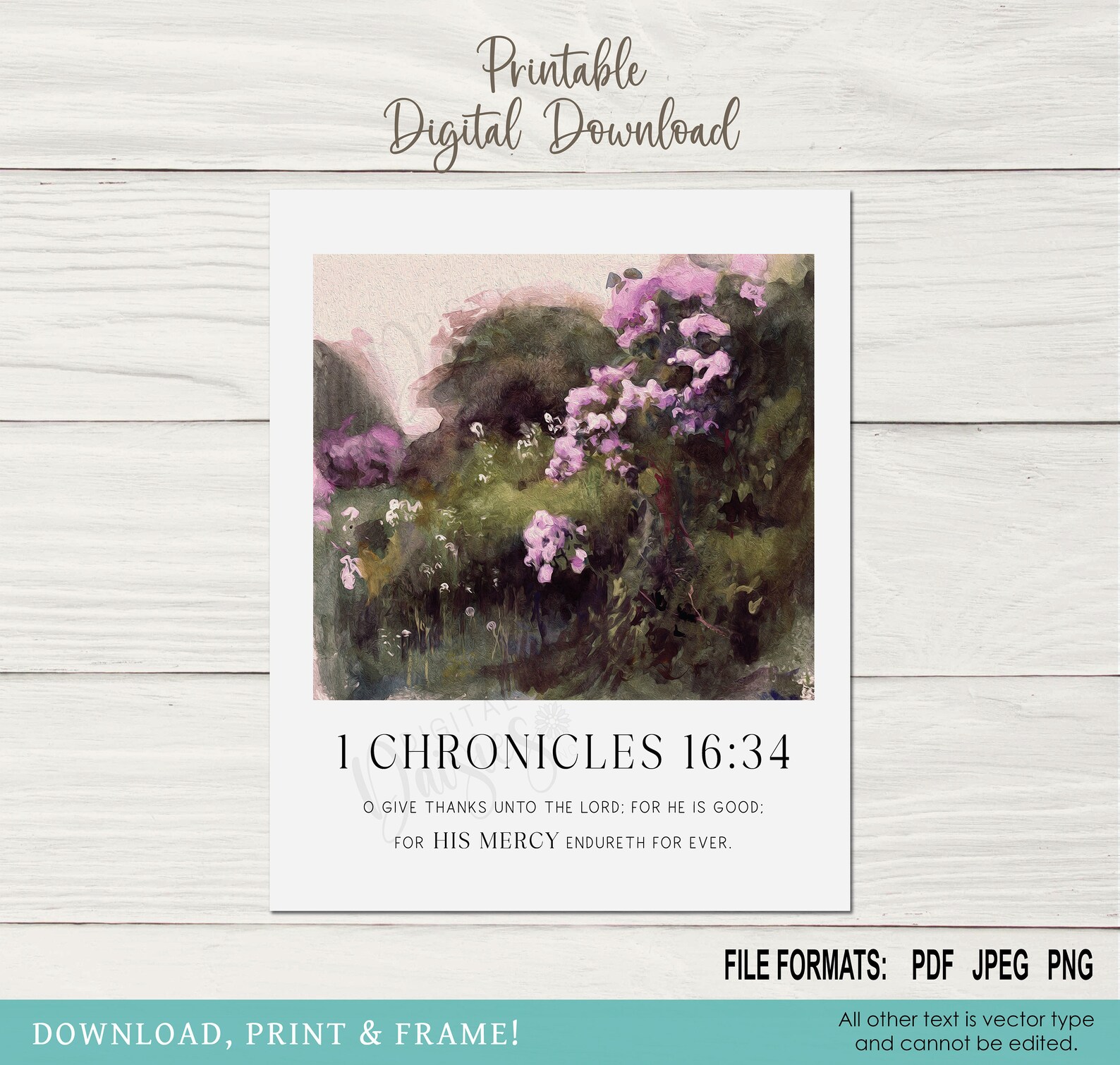 1 Chronicles 16:34 Bible Verse Wall Art, Printable Scripture, Vintage ...