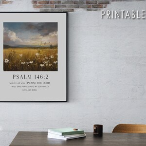 Psalms 146:2 Bible Verse Wall Art, Vintage Field of Flowers Oil ...