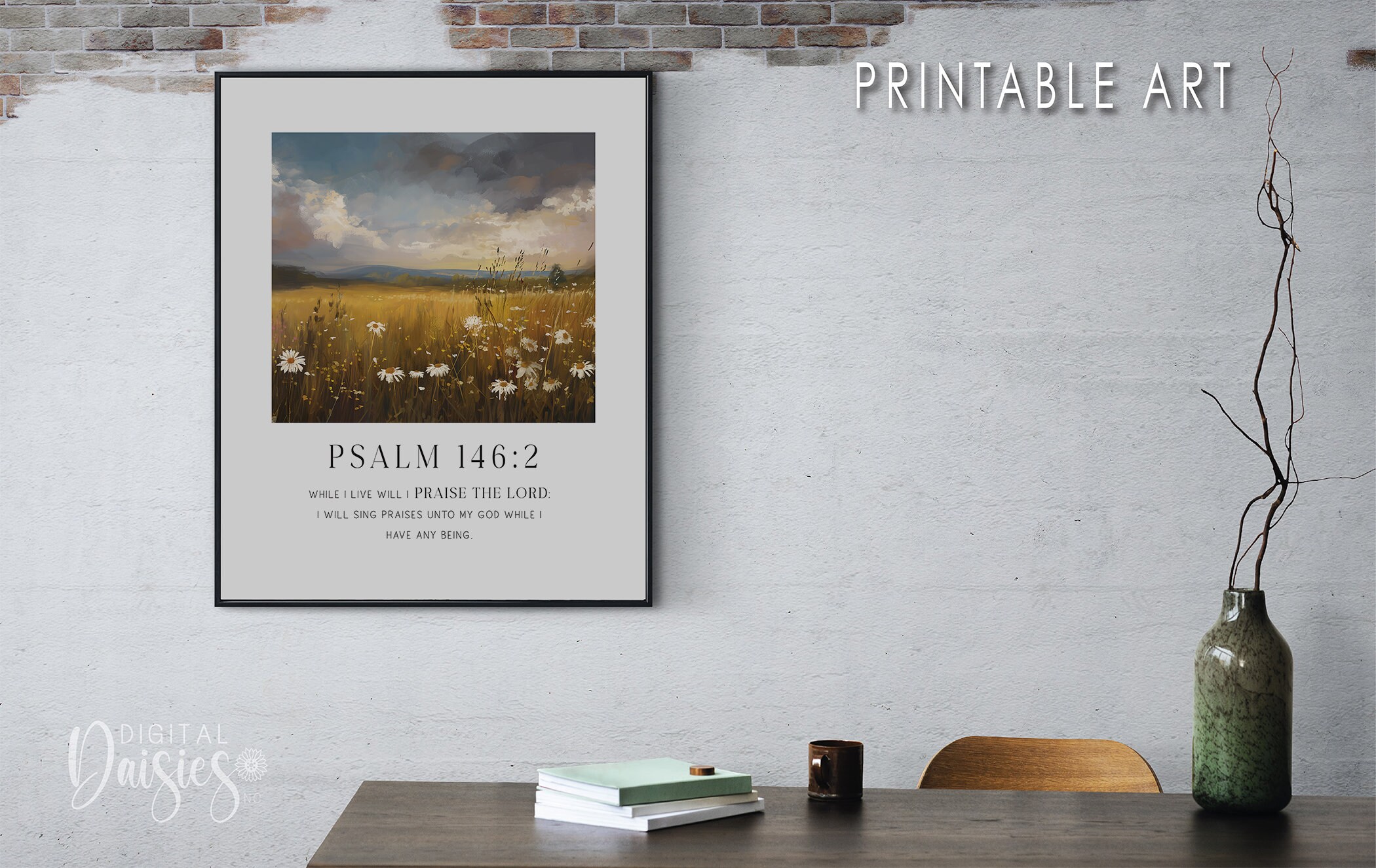 Psalms 146:2 Bible Verse Wall Art, Vintage Field of Flowers Oil ...