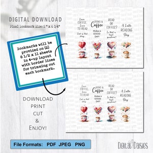 Heart Coffee Cup Bookmark Set, Coffee and Reading Bookmark, Bookmark ...