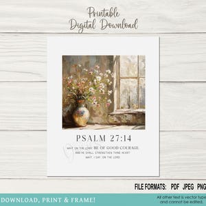 Psalm 27:14 Bible Verse Wall Art, Rustic Window Oil Painting, Download ...