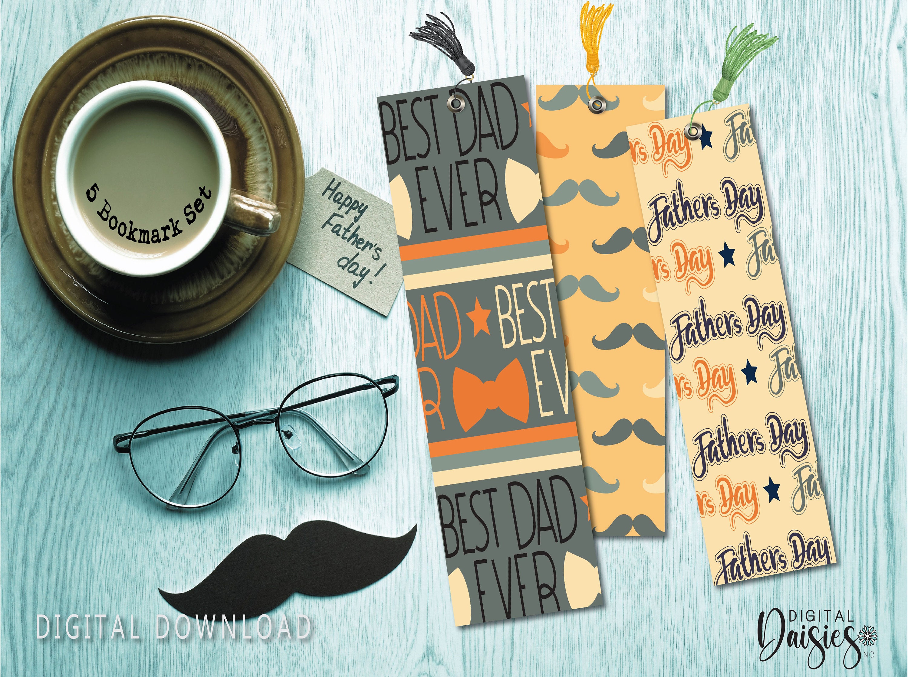 Retro Pattern Father Reader Bookmark Set, Printable Bookmarks ...