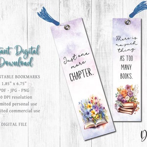 Book Lovers Bookmark Set, INSTANT Digital Download PNG Printable ...