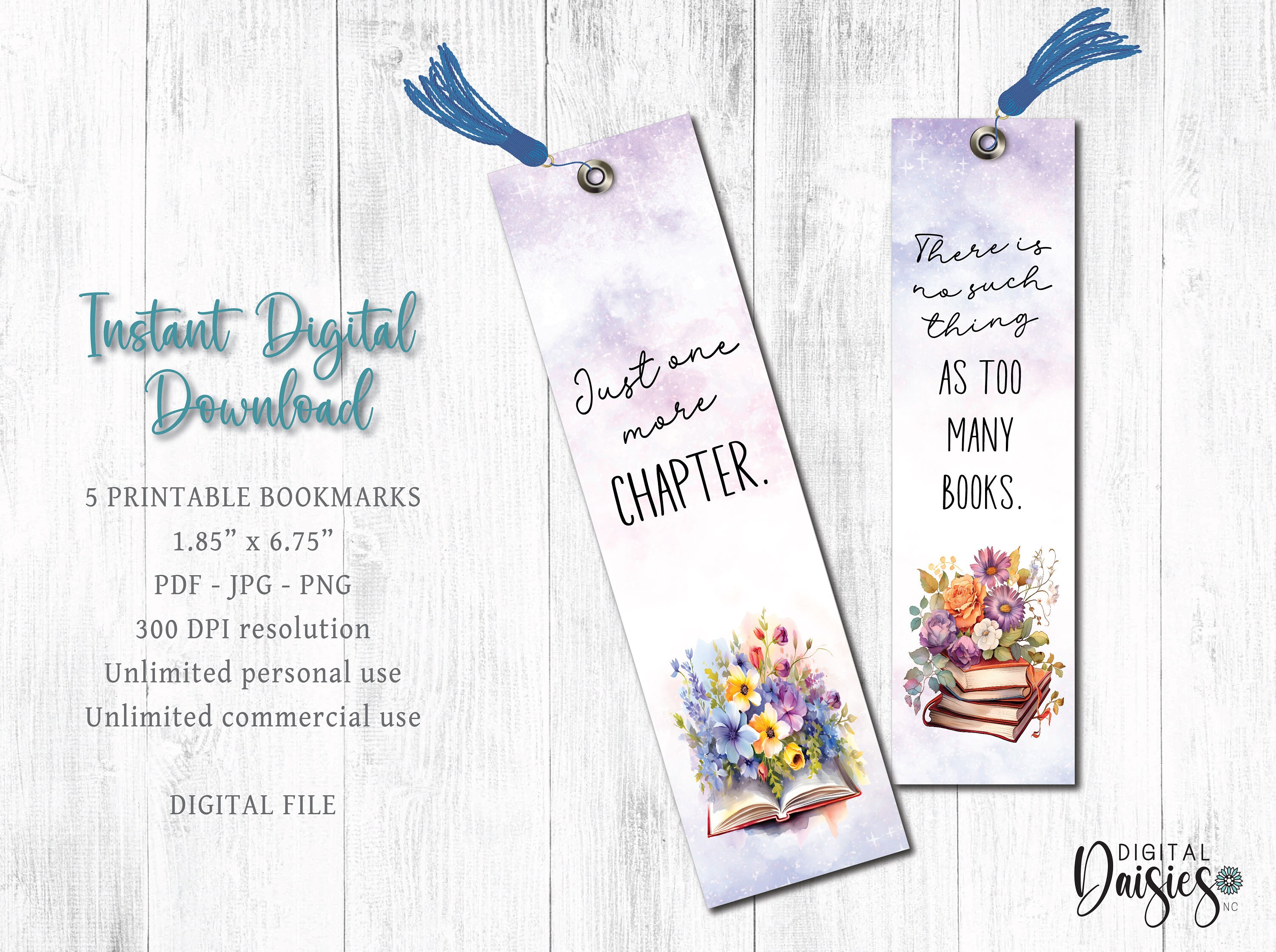 Book Lovers Bookmark Set, INSTANT Digital Download PNG Printable ...