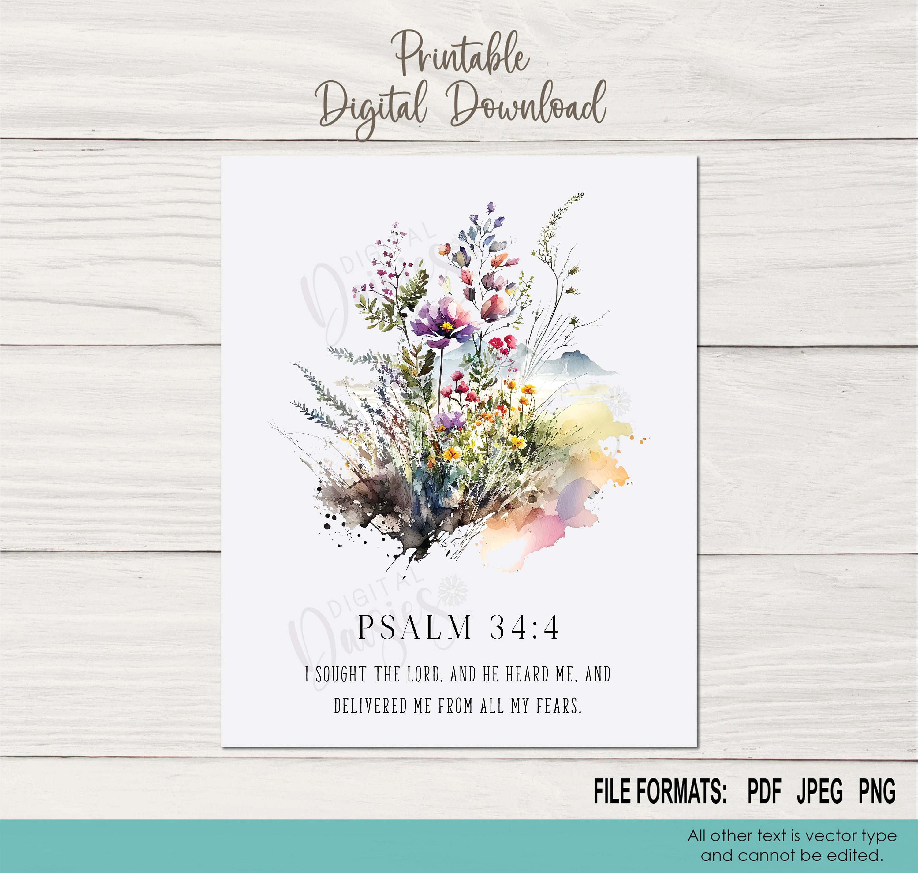 Psalms 34:4 Wildflower Bible Verse Wall Art, Scripture Art Print ...