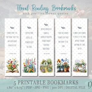 Floral Reading Printable Bookmark Set, Instant Download DIGITAL PNG ...
