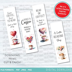 Heart Coffee Cup Bookmark Set, Coffee and Reading Bookmark, Bookmark ...