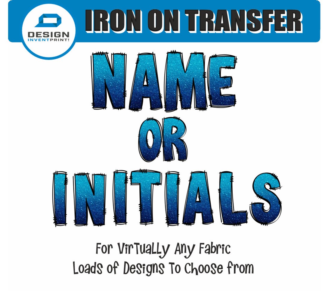 Iron on Letters Custom Name Blue Ombre Initials Monogram Logo Sticker ...
