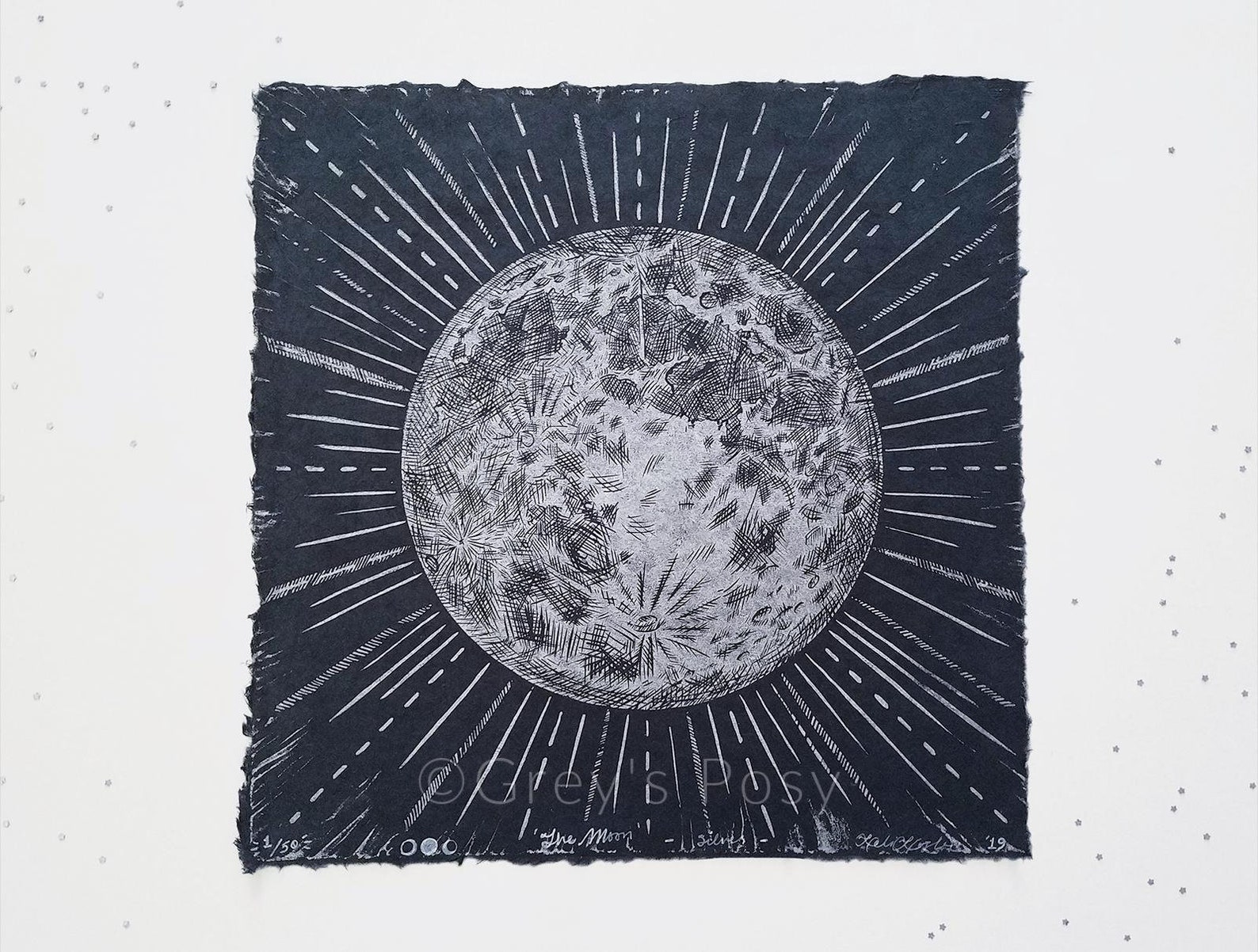 The Moon | 12"x12" Unframed Linoleum Print Limited Edition | Handmade ...