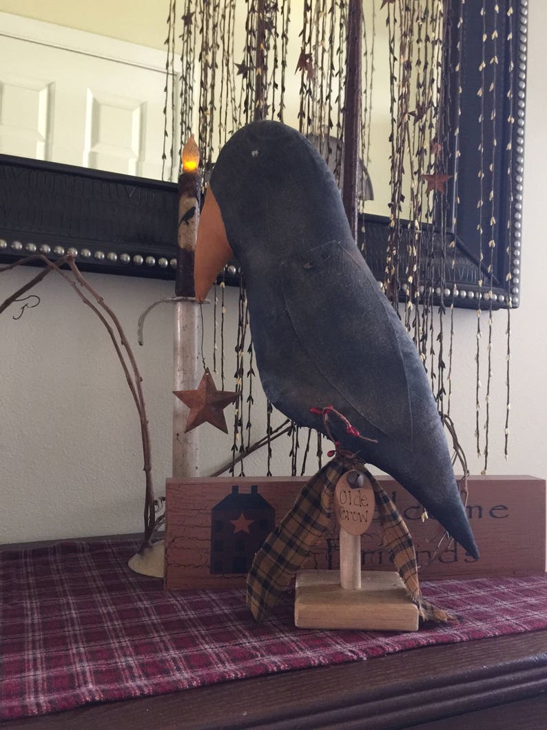 Large Primitive Crow on Wooden Stand - Etsy