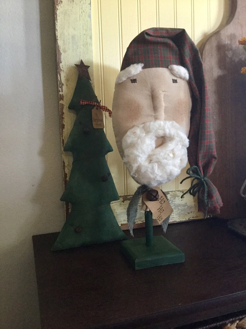 Primitive Santa Head on Stand - Etsy