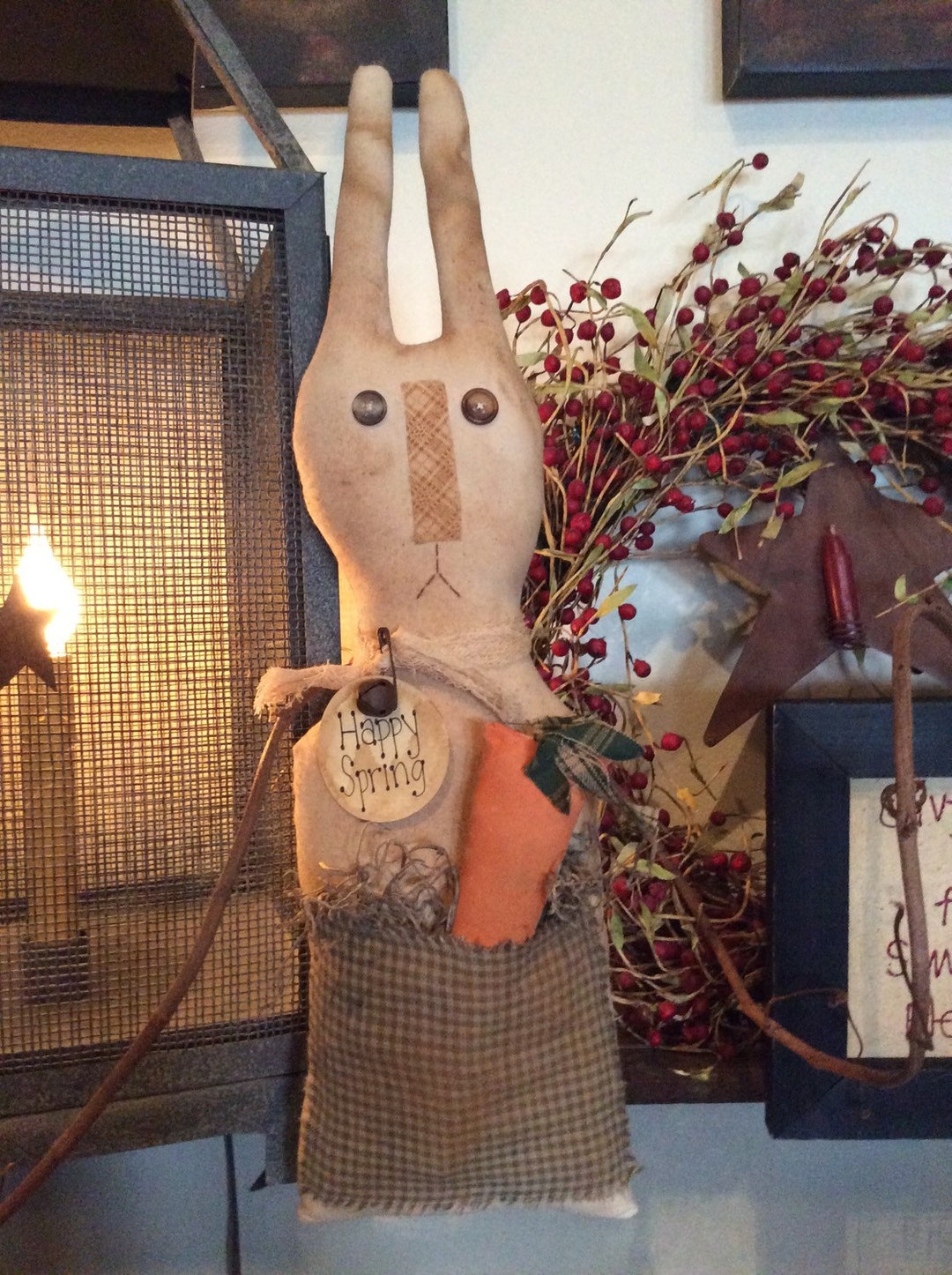 Primitive Bunny Shelf Sitter With Carrot - Etsy