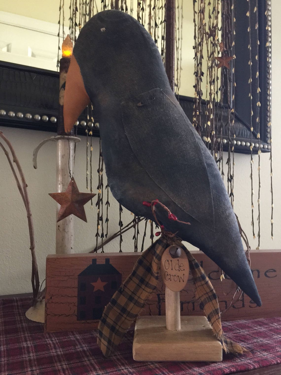 Large Primitive Crow on Wooden Stand - Etsy