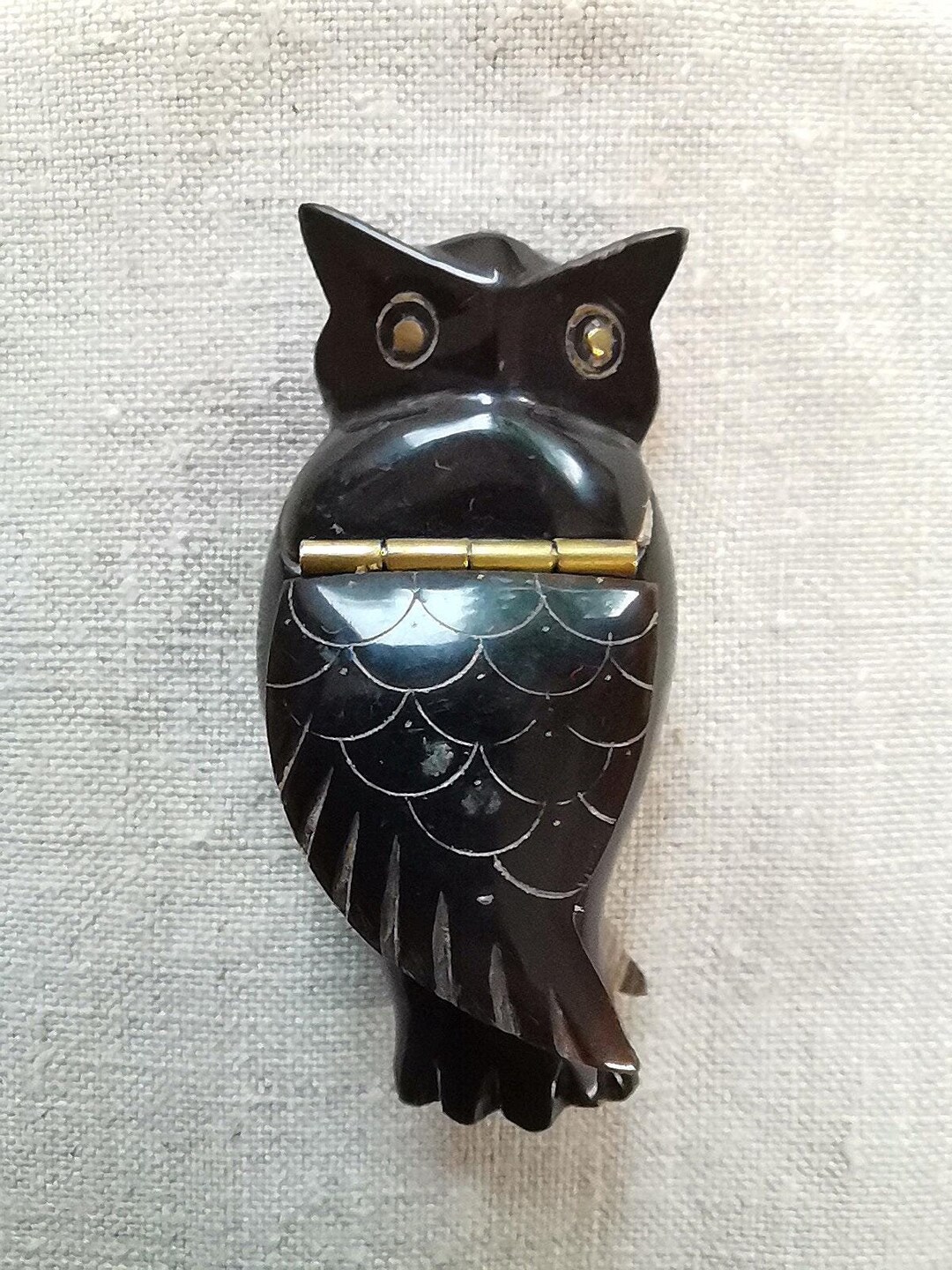 Vintage Hand Carved Beef Horn & Brass Owl Pill Box A419 - Etsy