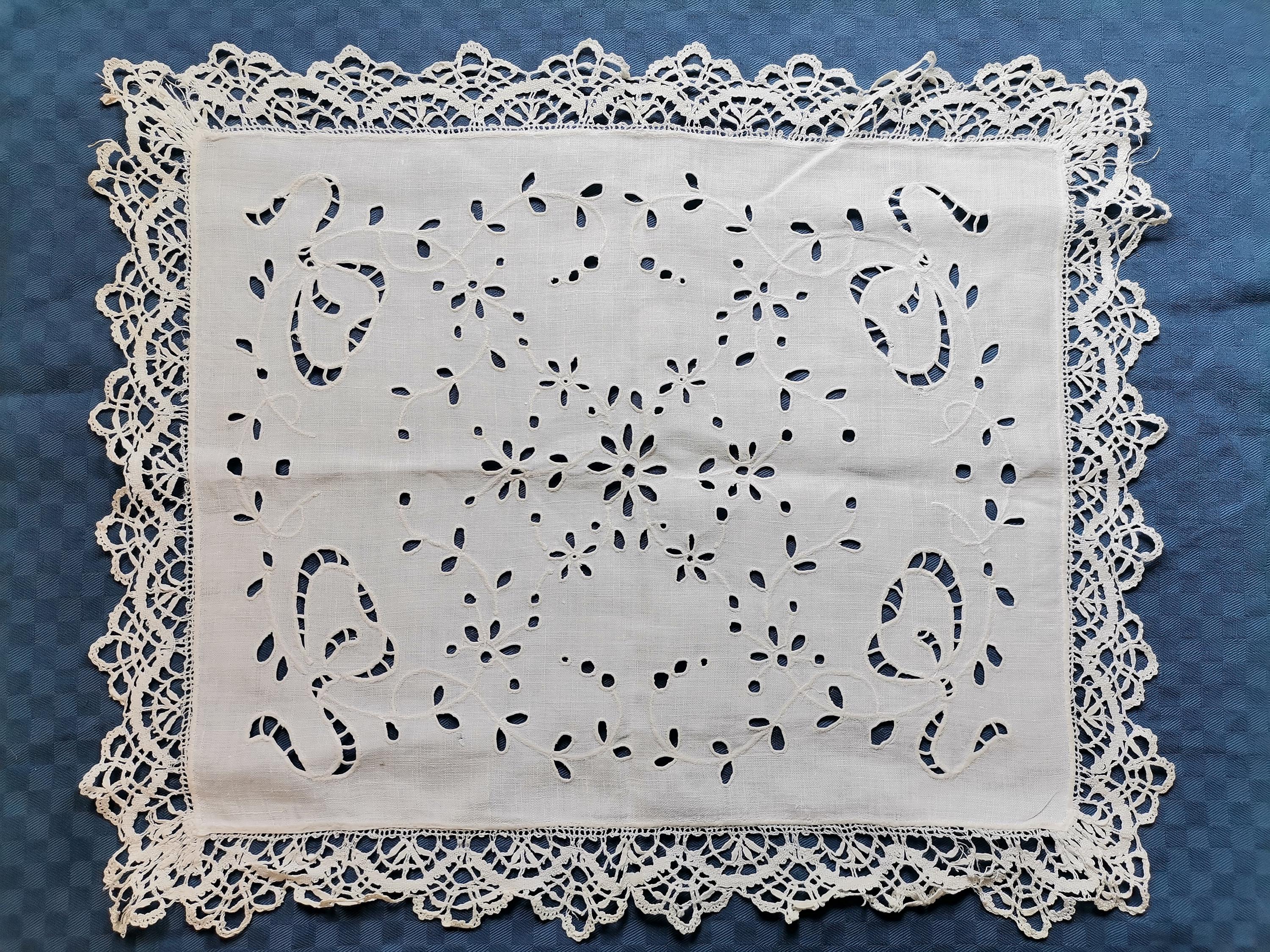 French Antique Snowy White Linen Handmade Embroidered / Lace Panel ...