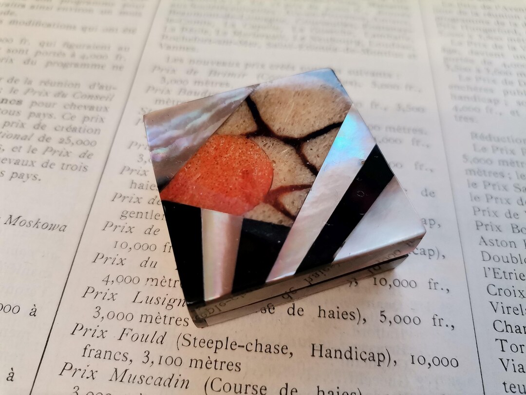 Vintage Mother of Pearl & Stone Square Pill Box (A450) - Etsy