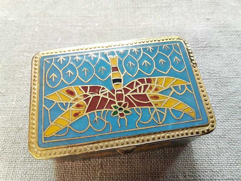 Vintage Enamel Cloisonne Brass Dragonfly Motif Pill Box (A417) - Etsy