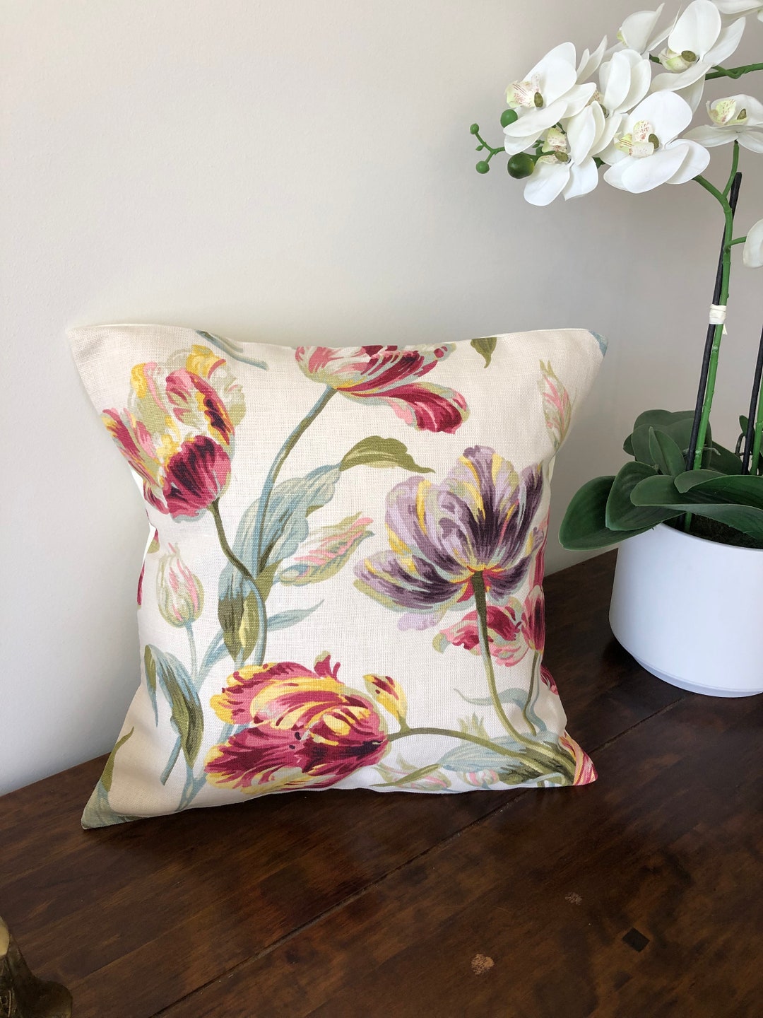 One Reversible Cushion in Laura Ashley Gosford Cranberry Fabric, Tulip ...