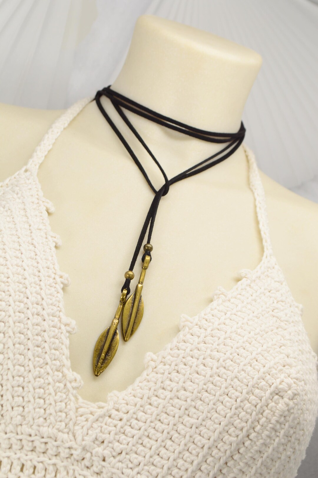 Bronze Arrowhead Lariat Necklace - Boho Western Leather Cord - Etsy