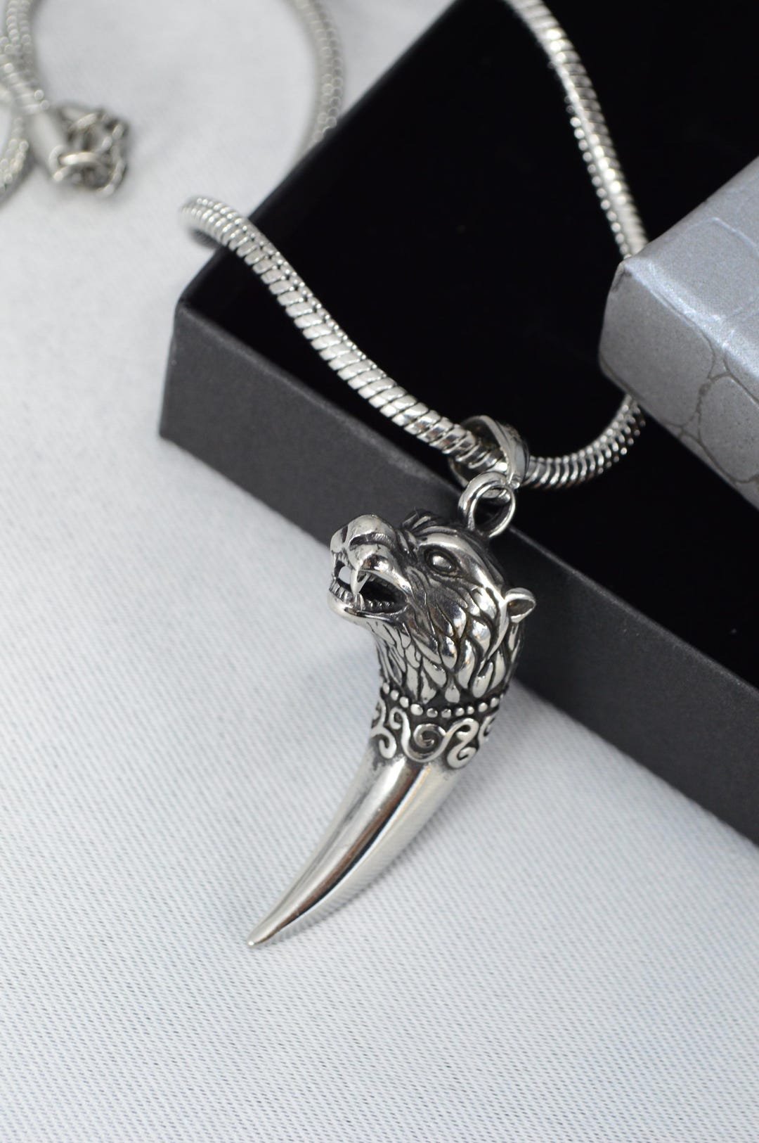 Viking Wolf Fang Pendant Necklace – Stainless Steel Norse Amulet - Etsy