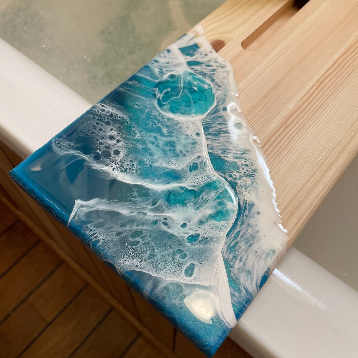 Bath Caddy, Bath Tray, Resin Art, Resin Ocean, Ocean Tray, Bath Butler ...
