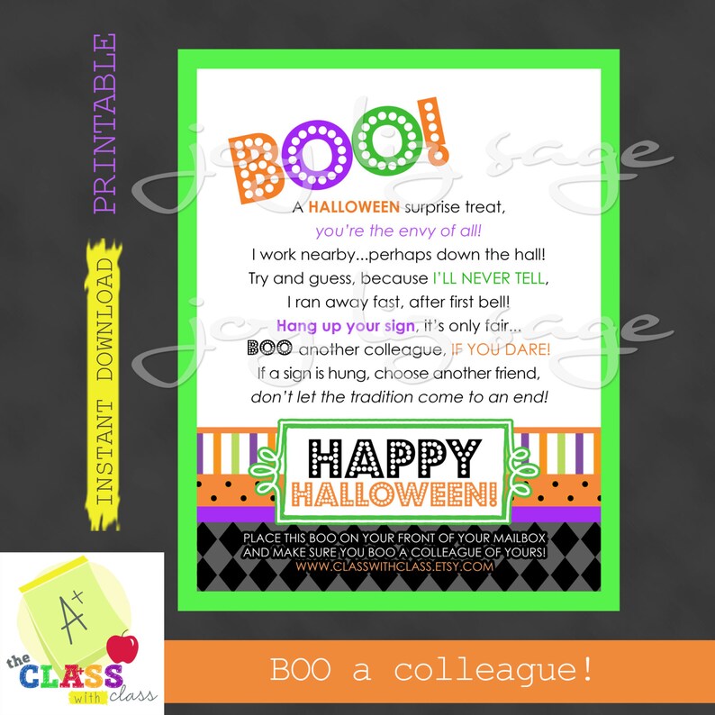 Teacher - Staff Halloween Printable- BOO! Letter + Sign Pay It Forward ...