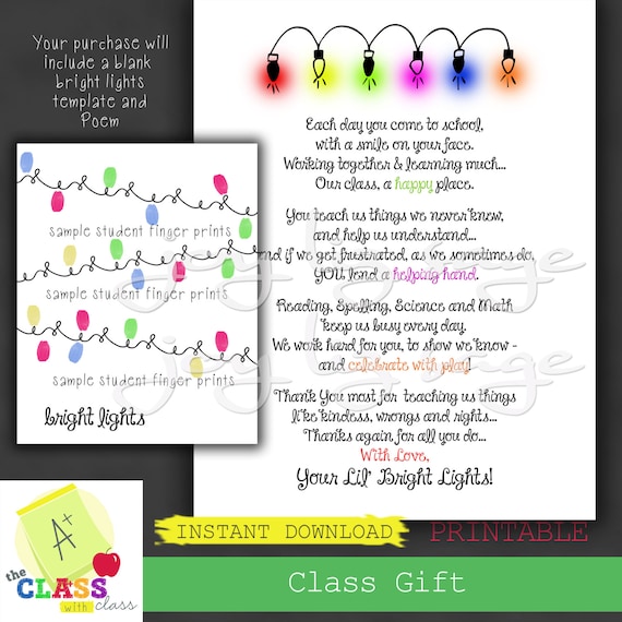Bright Lights TEACHER GIFT Digital File | Etsy