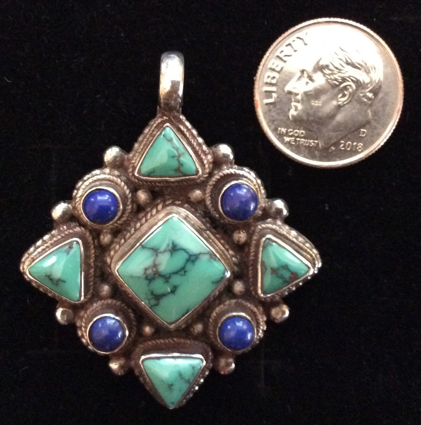 Pendant, Turquoise and Lapis Pendant, Turquoise Pendant, Handmade ...